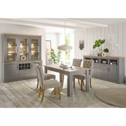 Lomadox Landhaus Esszimmer Set mit Buffetschrank und led Beleuchtung in grau mit Artisan Eiche Nb. CHATHAM-61 - grau