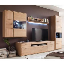 Lomadox Wohnwand Wohnzimmer Set TIJUANA-05 TV-Möbel aus massiver Eiche Bianco - b/h/t: 355/206/52cm - braun