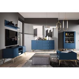 Lomadox Wohnzimmermöbel dunkelblau MONTPELLIER-131, modern, 5-teilig mit Couchtisch - blau