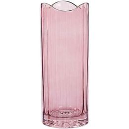 Beliani Blumenvase Rosa Glas 30 cm Hohe Form mit Breiter Öffnung Struktur Goldrand Modern Tischdeko Wohnaccessoires Deko Glasvase für Wohnzimmer Flur - Gold