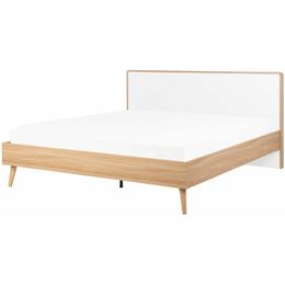 Beliani Bett Braun 160 x 200 cm Holzoptik Mit Lattenrost Weiße Kopfteil Klassisch - Weiß