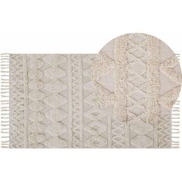 Beliani Teppich Beige Baumwolle Rechteckig 80 x 150 cm Geometrisches Muster Fransen Getuftet Skandinavisch Kurzhaar Kurzflor Wohn- und Schlafzimmer - Beige