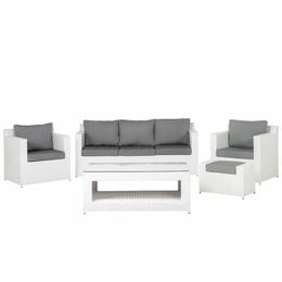 Beliani Lounge 6er Set Weiß Rattanoptik Grauen Bezüge Mit Sitzkissen Dekorativ Elegant Modern - Weiß