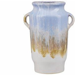 Beliani - Blumenvase Mehrfarbig Blau Weiß Gold Steinzeug Handgefertigt 25 cm mit Zwei Griffen Wasserdicht Deko Accessoires Wohnzimmer Schlafzimmer