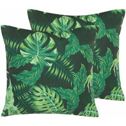 Beliani - Gartenkissen 2er Set grün 45 x 45 cm aus Polyester mit Palmenmotiv Quadratisch Garten/ Balkon /Terrasse modernes Design - Grün
