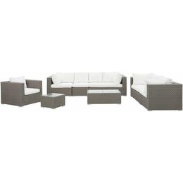 Beliani Lounge Set Rattan Taupe 8-Sitzer mit Auflagen in Cremeweiß Klassisch - Weiß