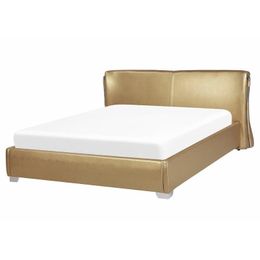 Beliani Lederbett Gold 160 x 200 cm Mit Lattenrost Luxuriöse Verzierungen Hoher Kopfteil Geschwungene Kopfteil Modern - Silber