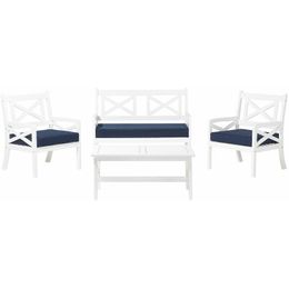 Beliani - Gartenmöbel Set Weiß Blau Akazienholz inkl. Sitzkissen 4-Sitzer Terrasse Outdoor Mediterran Stil - Blau