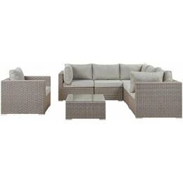 Beliani - Gartenmöbel Set Taupe Rattan Textil Hellgrau inkl. Kissen 6-Sitzer Linksseitig Terrasse Outdoor Modern - Beige