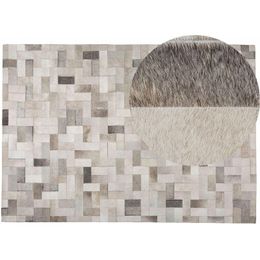 Beliani Teppich Grau mit Beige 160 x 230 cm aus Leder Kurzhaarteppich Handgefertigt Patchwork Rechteckig Modern - Grau