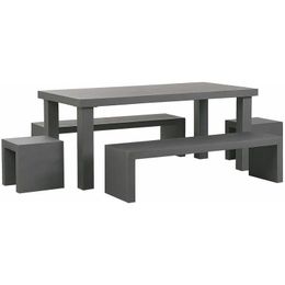 Beliani - Gartenmöbel Set Grau Beton 6-Sitzer Tisch mit 2 Bänken in U-Form und 2 Hockern Industrieller Stil Garten Outdoor & Indoor Terasse, Salon