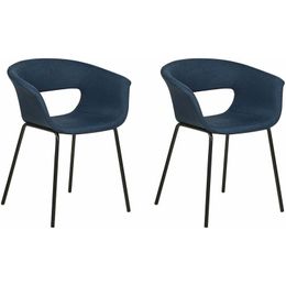Beliani Esszimmerstühle 2er Set Dunkelblau mit Schwarzen Beinen Modernes Design für Esszimmer Essbereich Küche Wohnzimmer - Schwarz