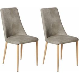 Beliani - Esszimmerstuhl 2er Set Grau aus Kunstleder mit Holzbeinen hohe Rückenlehne und feste Sitzfläche elegante Optik Retro Stil - Heller