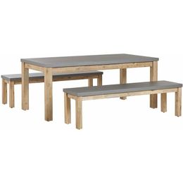 Beliani Gartenmöbel Set Tisch 2 Bänken Grau / Heller holzfarbton Faserzement / Akazienholz Indoor & Outdoor Garten Schlafzimmer Wohnzimmer - Grau