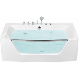 Beliani Whirlpool-Badewanne Weiß 170 x 85 cm aus Sanitäracryl mit Sichtfenster und Kopfstütze Rechteckig Badezimmerzubehör Elegantes Modernes Design - Weiß