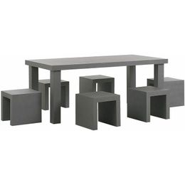 Beliani - Gartenmöbel Set Grau Beton 6-Sitzer Tisch mit Hockern Industrieller Stil Garten Outdoor & Indoor Terasse, Salon - Grau
