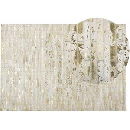 Beliani Teppich Beige/ Gold aus Echtleder 140 x 200 cm mit Patchwork Kurzflor Elegant Rechteckig für Wohnzimmer, Schlafzimmer Modernes Design - Beige