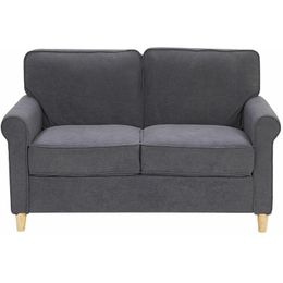 Beliani - Sofa 2-Sitzer Wohnzimmer Grau Samtstoff 100% Polyester Retro Trendy Modern - Heller Holzfarbton