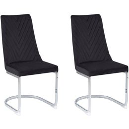 Beliani - Freischwinger Stuhl 2er Set Schwarz Samtstoff mit hoher Rückenlehne Metallgestell Modernes Design für Ess-, Wohn- und Arbeitszimmer - Silber