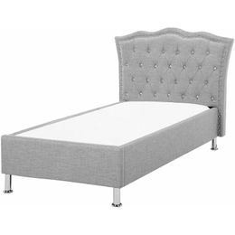 Beliani Polsterbett Grau 90 x 200 cm Leinenoptik Mit Lattenrost Romantisch Klassisch - Silber