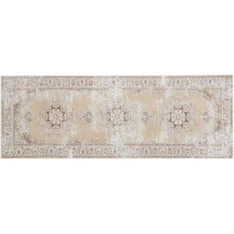 Beliani Läufer Teppich Beige Baumwolle 60 x 180 cm Kurzflor Orientalisches Muster Maschinengewebt Rechteckig