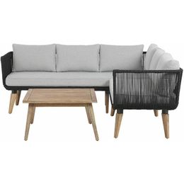 Beliani Gartenmöbel 5er Set Taupe und Schwarz aus Akazienholz Modern mit quadratischer Tisch 75 x 75 cm Modern - Heller Holzfarbton