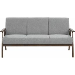 Beliani Sofa Grau Polsterbezug 3-Sitzer Retro Stil mit Holzbeinen Federkern Diele Wohnzimmer Salon Möbel Wohnecke Sitzecke - Dunkler Holzfarbton