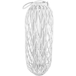BURI - Laterne aus Weide 90cm weiß mit Glaseinsatz und Henkel Kerzenhalter Windlicht
