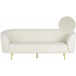 Beliani Sofa Weiß Bouclé Stoffbezug 3-Sitzer mit Armlehnen Metallgestell in Gold Glamouröser Edler Stil Wohnzimmer Salon Esszimmer Flur - Weiß