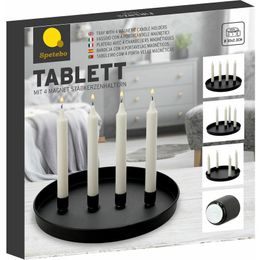 Spetebo - Tablett mit 4 Magnet Kerzenhaltern - ca. ø 30 cm - Kerzentablett in schwarz - Deko Kerzen Tablett Teller Halter Ständer Leuchter