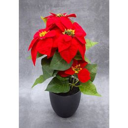 Spetebo Künstlicher Weihnachtsstern im schwarzen Topf - 40 cm - Kunstblume Poinsettia in naturgetreuer Nachbildung