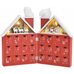 Spetebo - Holz Adventskalender Haus mit 24 Boxen und led Beleuchtung - zum aufklappen - Weihnachtskalender zum selber befüllen