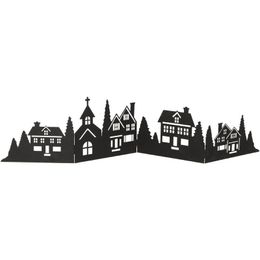 Spetebo - Deko Häuserzeile aus Metall klappbar 77 x 17 cm - schwarz - Weihnachtsstadt Silhouette zur Tischdekoration - Weihnachtsdeko Tischdeko für