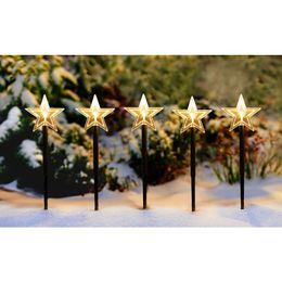 Spetebo Led Garten Stern Leuchtstäbe 5er Set - je 35 cm - Balkon Weihnachts Deko Gartenstecker warm weiß mit Timer