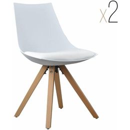 i-flair - Esszimmerstuhl Gusto Weiß Küchenstuhl aus Holz mit Sitzschale + Sitzkissen aus Kunstleder 2 Stück - Weiß