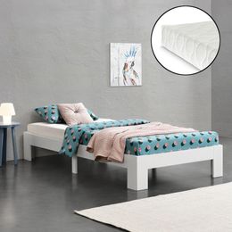 Holzbett Raisio 90x200 cm mit Kaltschaummatratze Weiß en.casa - Weiß