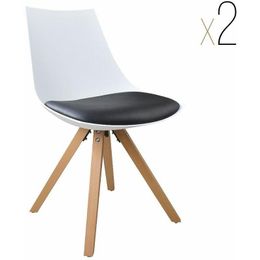 i-flair - Esszimmerstuhl Gusto Weiß-Schwarz Küchenstuhl aus Holz mit Sitzschale + Sitzkissen aus Kunstleder 2 Stück - Weiss-Schwarz