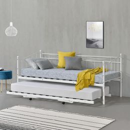 [en.casa] - Metall Tagesbett Skutskär 90x200cm Weiß en.casa - Weiß