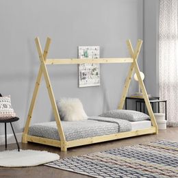 Kinderbett Onejda in Tipi-Design Natur Holz 90x200 cm [en.casa] Kiefer