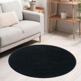 Teppich rund Wohnzimmer Kurzflor Einfarbig für Schlafzimmer kinderzimmer weich Rund,Schwarz, 160 cm Round