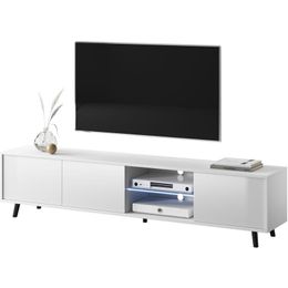 Selsey - galhad – Fernsehschrank / modernes TV-Board mit Füßen und led, 175 cm breit (Weiß Matt / Weiß Hochglanz)