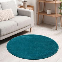 Teppich rund Wohnzimmer Kurzflor Einfarbig für Schlafzimmer kinderzimmer weich Rund,Blau, 200 cm Round