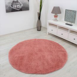 Teppich Hochflor Rosa Extra Weich Mikrofiber Flauschiger für Wohnzimmer, Schlafzimmer, kinderzimmer,Ø 66 cm Rund