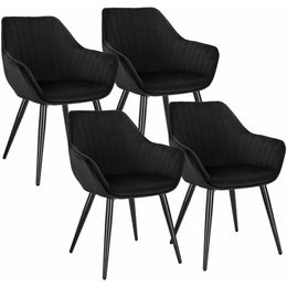 WOLTU 4er Set Esszimmerstühle Wohnzimmerstuhl Sessel mit Armlehnen und Rückenlehne Relaxstuhl aus hochwertigem Samt Gestell aus Metall Schwarz - schwarz