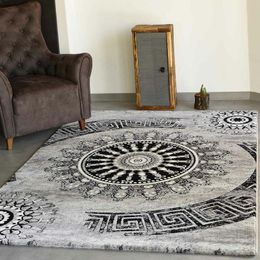 Vimoda - Teppich kurzflor Klassisch Orient Design Vintage Mandala Dunkelbraun Grau Anthrazit, für Wohnzimmer, Schlafzimmer,160 x 230 cm
