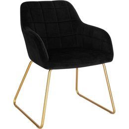 Esszimmerstuhl, Sessel, Polsterstuhl Küchenstuhl mit Armlehnen, Samtbezug, Metallbeine, max. 120 kg schwarz - schwarz - WOLTU