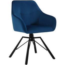 WOLTU 1x Esszimmerstuhl aus Samtbezug Küchenstuhl Polsterstuhl mit Armlehne Rückenlehne Drehstuhl Armlehnenstuhl für Esszimmer Wohnzimmer, Blau - Blau
