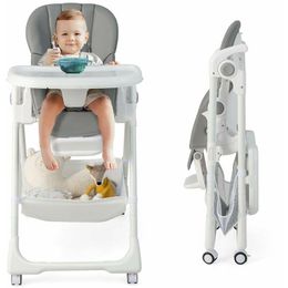 Costway Babyhochstuhl klappbar, Hochstuhl umwandelbar mit Aufbewahrungskorb, Kinderstuhl tragbar mit verstellbarer Höhen, Rückenlehnen- & Fußstützen,