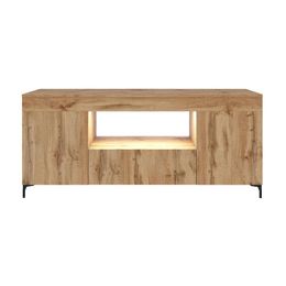 Selsey GUSTO - TV-Lowboard/ Fernsehschrank geschlossen mit 3 Türen / offenem Fach/ LED-Beleuchtung, 137 cm breit (Eichefarben Lancaster)