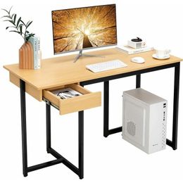 Costway - Schreibtisch mit Schublade, 120 x 55 x 75 cm, Computertisch klein, Officetisch Bürotisch Holz PC-Tisch, Arbeitstisch Metallgestell, für